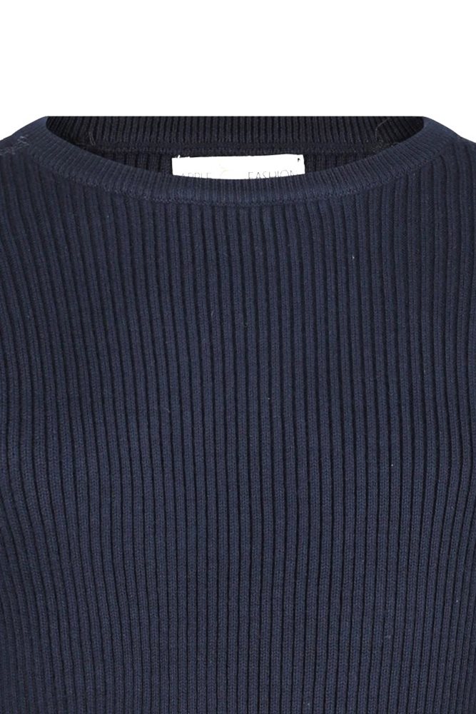 סריג כחול לבית הספר דגם ריב פס לבן מידות 6-20